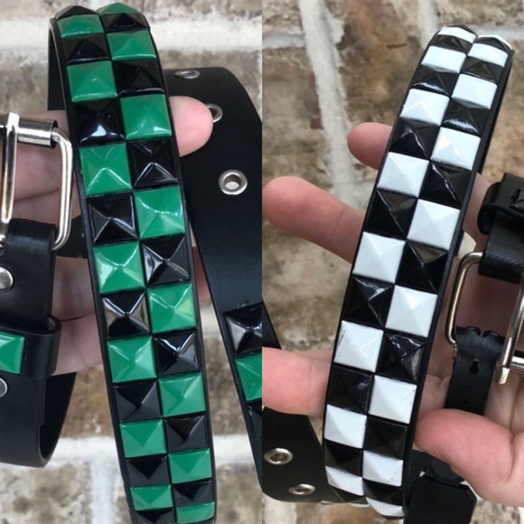Hot Topic | Accessories | New Punk Rock 2 Row Pyramid Studded Checkered ...